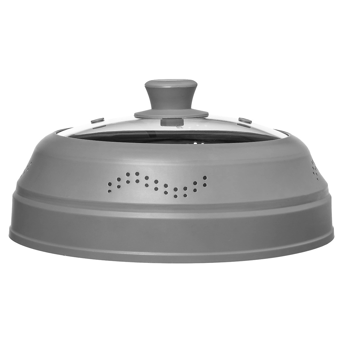 LSR LORESO Microwave Splatter Food Cover - Heat Resistance Clear Glass, Vented Silicone Guard with Grip Handle, Collapsible Dish Cover Blocks Popping Grease and Foods