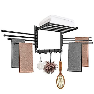 AUROPEAK Clothes Drying Rack Wall Mounted, Laundry Drying Rack Clothing, Drying Racks for Laundry with Swivel Towel Arms and Hanging Hooks, Space Organization for Laundry Room, Bathroom, Aluminum