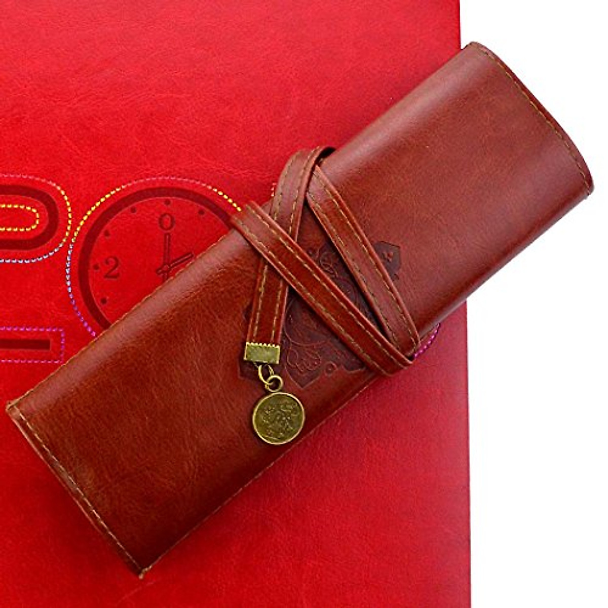 Miayon Twilight Retro Bandage Synthetic Leather Pen Bag Pencil Case Makeup Pouch,Vintage Style Rollup Pencil Case, Pencil Bag(Dark Brown)