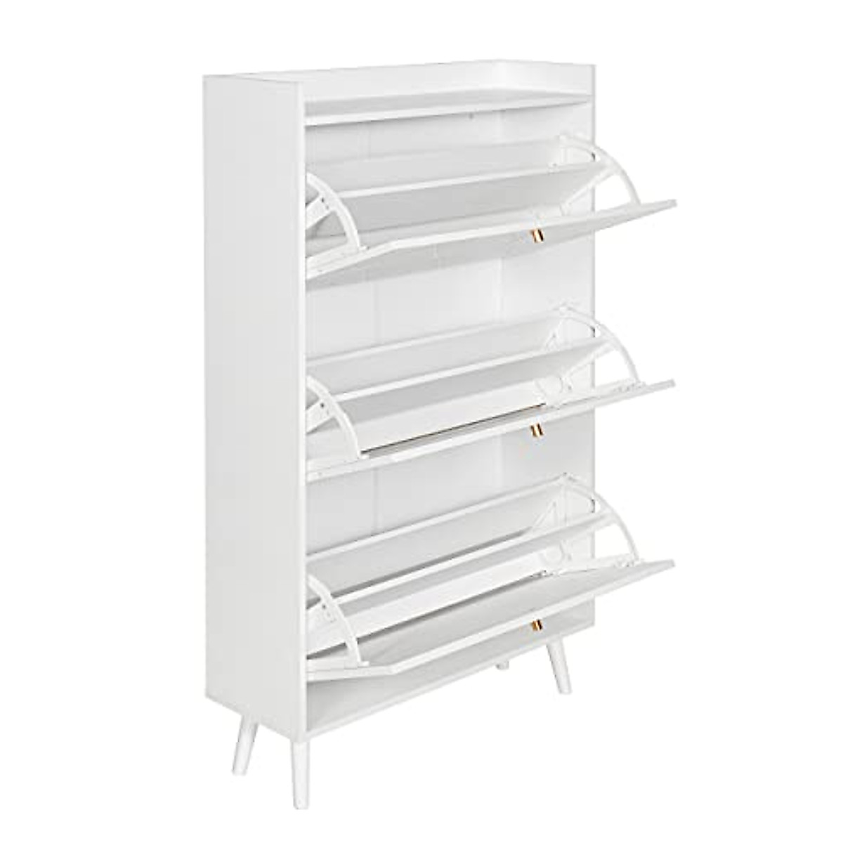 Yoluckea Shoe Cabinet with 3 Flip Drawers, Modern White Freestanding Shoe Rack Storage Organizer with Top Shelf, 3-Tier Shoe Storage Cabinet for Entrance Hallway (White)