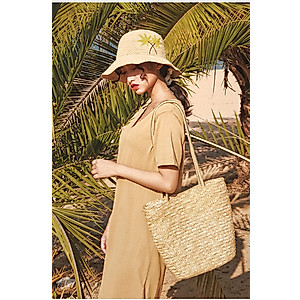 TONWHAR® Simple Elegant Straw Woven Beach Tote Bag Purse (Natural Color)