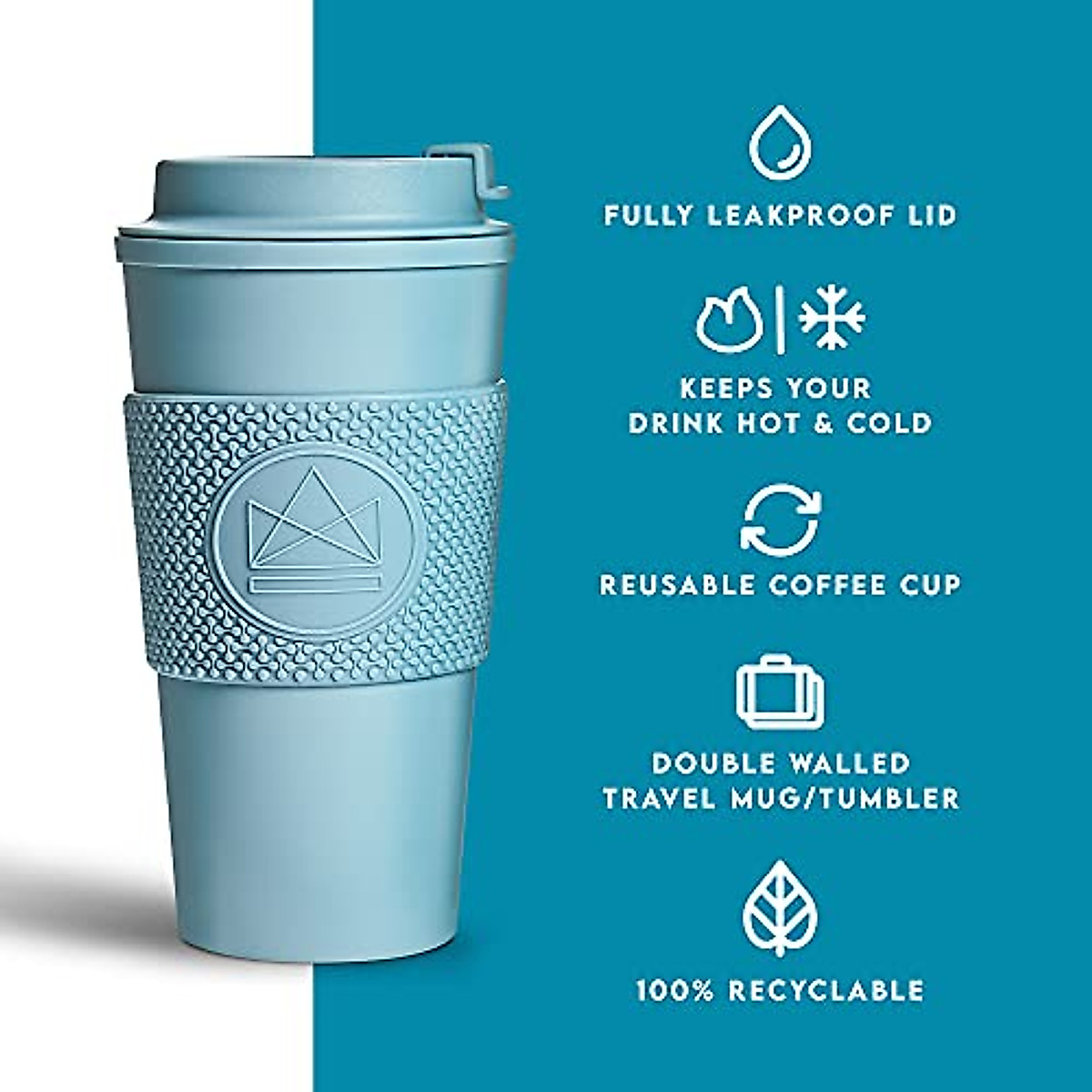 Neon Kactus - Double-Walled Coffee Cup, Reusable Coffee Cup with Resealable Lid, Food-Grade Silicone Seal and Sleeve, Insulated Coffee Tumbler, Leakproof Travel Mug, Recyclable, Super Sonic, 16oz