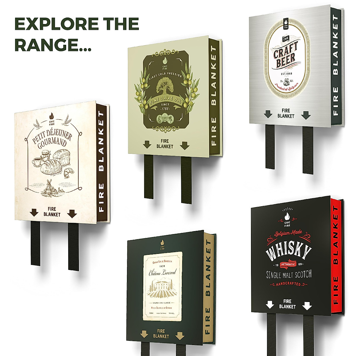 CHIC FIRE Designer Fire Blanket 47” x 47” - Stylish Fire Blanket for Home & Kitchen - Flame-Retardant Fiberglass Emergency Blanket - Designed for Kitchen, Workspace, Restaurant - Red Whisky