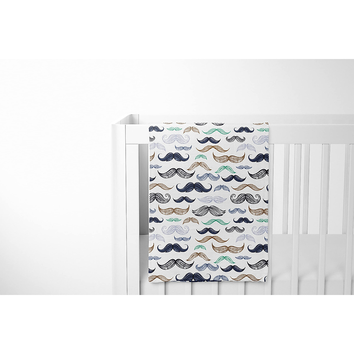 Noisy Mouse 47" x 47" Muslin Swaddle Blanket. 70% Bamboo, 30% Cotton. Little Man Mustache Pattern…