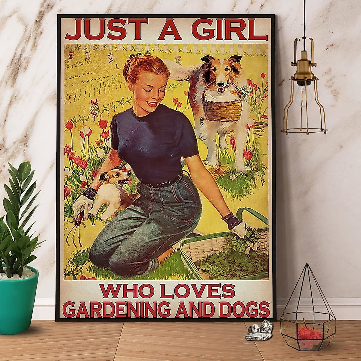 Leggef Funny Bathroom Bar Garden Terrace Retro Metal Tin Sign Wall Decoration Just a Girl who Loves Gardening and Dogs Best Farmhouse Decor Gift for Women Men Friends 8"x12"inch