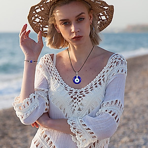 Hicarer 6 Set Evil Eye Bracelet and Necklace Kit, 6 Pieces Amulet Lucky Bracelets with Card, 6 Pieces Evil Eye Pendant Necklaces Turkish Blue Necklace for Women Men Girls Boys