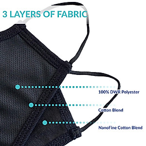 EnerPlex Safety Mask Comfortable 3-Ply Reusable Face Mask - Breathable, Fully Machine Washable Masks for Home Office Work Outdoors - LARGE (3-Pack) - Black.