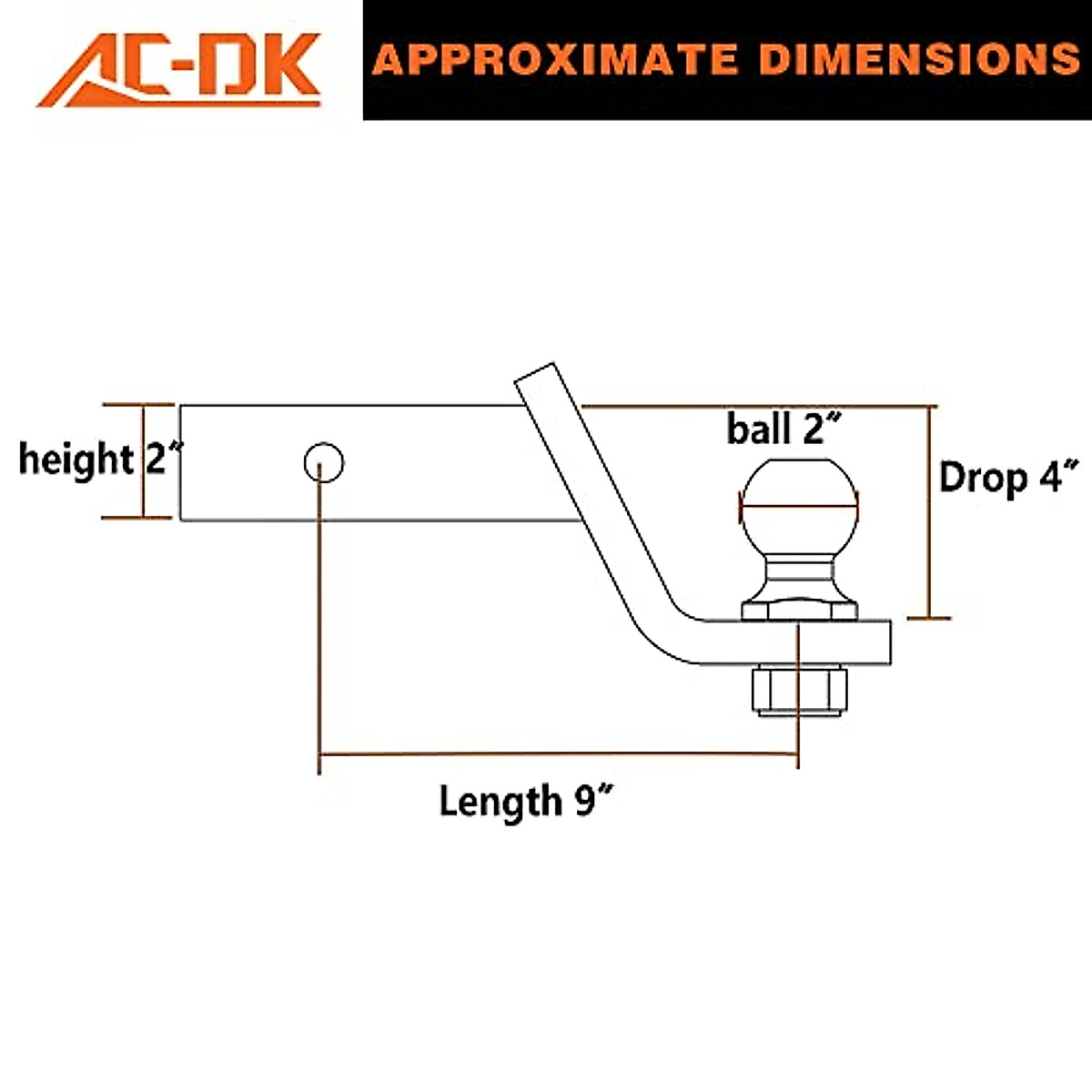 AC-DK 4" Drop Hitch Ball Mount,Fusion Trailer Hitch Mount Trailer Ball Hitch Tow Ball Mount Kit,2 Inch Square and Ballmount Towing,2" Hitch Ball 6000 lbs with 3 Keys for Locking Hitch Receiver
