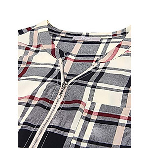 Furnex Women Chiffon Blouses, Women's 3/4 Sleeve Shirt Work Blouses Zip Up V Neck Tops Long Sleeve Office Zipper Tunic Shirt for Women Dressy Casual Business Tops for Wear to Work Beige Large