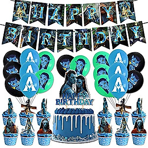 Avatar 2 Birthday Party Decorations, Movie Themed Party Supplies Include Happy Birthday Banners, Cake Topper, Cupcake Toppers, Balloons for Boys and Girls Movie Fans Party Decorations Supplies
