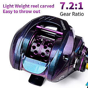 TEQIN Fishing Baitcasting Reel, 10kg Drag Baitcasters, Magnet Braking System Bait Caster Reel, 7.2:1 Gear Ratio Ultra Smooth Baitcaster Fishing Reel S2 Colorful Micro Object Right Hand