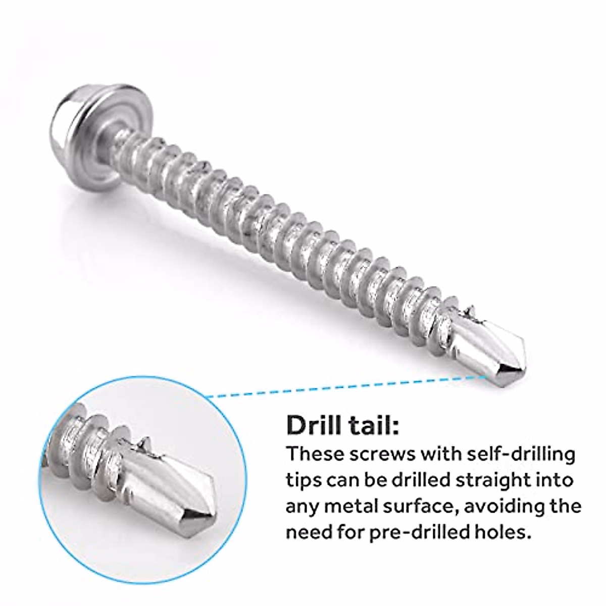 OIZEN 410PCS 410 Stainless Steel Self Drilling TEK Screw Assortment Kit (Silver),Hex Washer Head & Wafer Head Screws,Multiple Length