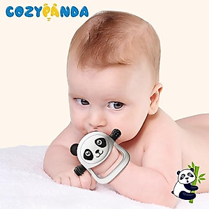 COZYPANDA Teething Toys for Babies 0-6-12 Months, Never Drop Baby Teether for Teething Relief, Silicone Panda Baby Hand Mittens with Sucking Need Pacifier, Baby Chew Toys for Breast Feeding (White)