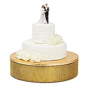 2 Piece Gold Wedding Cake Stand with Rhinestones and 16 Inch Cake Drum for Birthday and Banquets