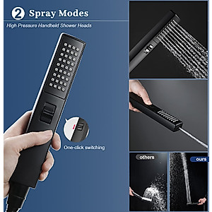 Shower Head, 8'' Matte Black Shower Head with hose, 2 in 1 Setting High Pressure Shower Heads, Anti-leak Rainfall Shower Head with Holder, Dual Rain Shower Head with Handheld Spray, Bellearlly