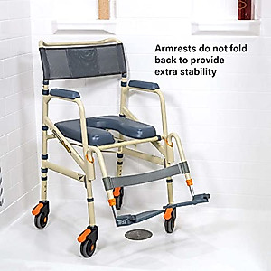 Durable Aluminum Lightweight Folding Shower Chair - Bathroom Wheelchairs Combo with Flip-Up Removable Footrests - Shower Wheelchair for Elderly and Disabled, Shower Chairs for Seniors - Shower Buddy