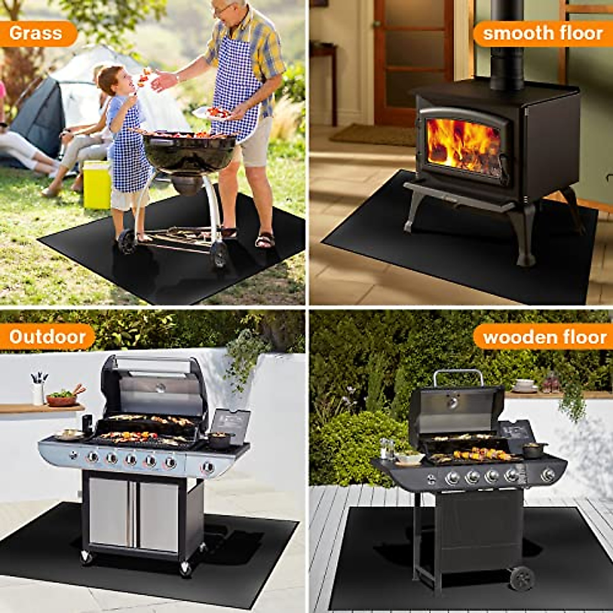 Under Grill Mats for Outdoor Grill, 50'' X 36'' Rectangle Fire Pit Mat for Fireproof Oil-Proof, Grill Mat for Outdoor Grill Deck Protector, Water-Proof Heat Proof Grill Pad for Patio BBQ