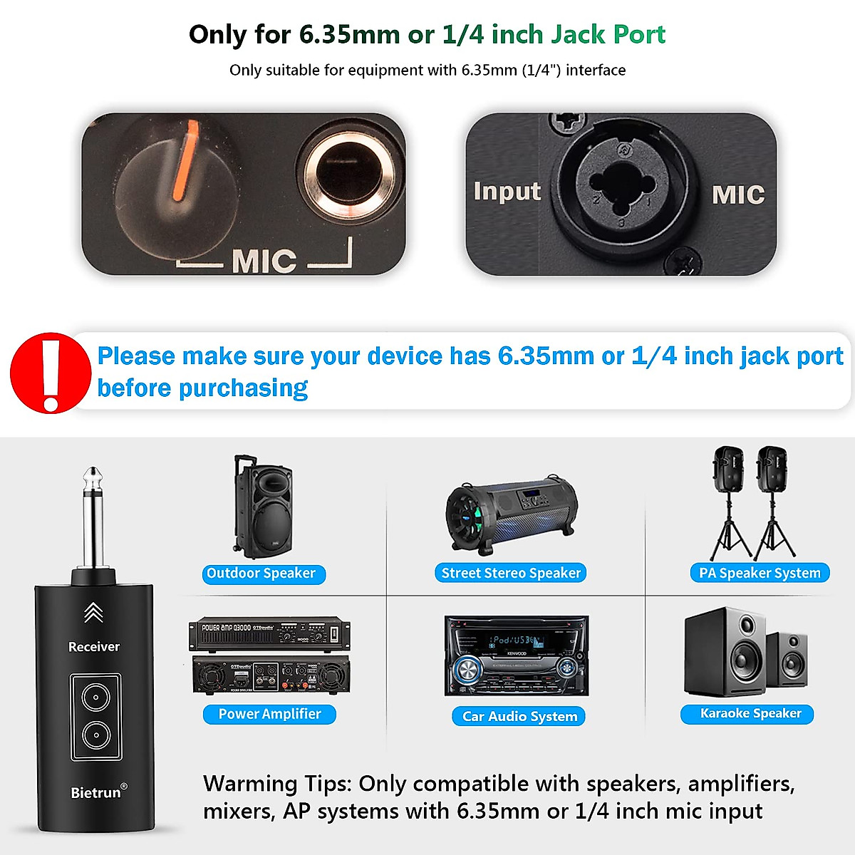 Bietrun Wireless Microphones with Echo,Treble,Bass&Bluetooth,160FT Range,Portable UHF Handheld Karaoke Dynamic Microphone System with Rechargeable Receiver for Karaoke,Singing,Amp,PA System,DJ,Stage