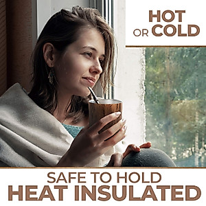 Norte Yerba Mate Cup Set Natural Brown (Mate Gourd - 12 Ounces), Includes Bombilla (Yerba Mate Straw), Lid & Cleaning Brush, 18/8 Stainless Steel Double-Walled Tea Cup, Easy to Clean