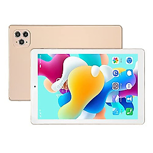 jerss 10.1 Inch 2 in 1 Tablet 5G Dual WiFi High Sensitivity Stylus Pen US Plug Octa Core 100-240V 4GB RAM 64GB ROM Tablet for Businesses (Gold)