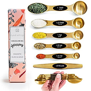 Magnetic Measuring Spoons Set - Stainless Steel Measuring Spoons - Magnetic Measuring Spoon Set, Gold Measuring Spoons Magnetic, Cute Measuring Spoons for Cooking & Baking