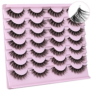 Newcally Lashes Mink False Eyelashes Natural Look Wispy Clear lash Band Fake Eyelashes Fluffy 3D Curly Strip Volume Cat Eye Lashes Pack 14 Pairs