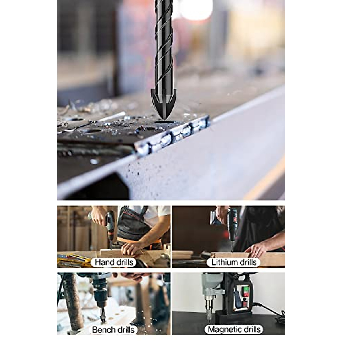 Masonry Concrete Drill Bit Set, Lytool 10Pcs Ceramic Tile Bits for Drill, Carbide Tip Hex Shank Bit for Brick, Tile, Wood, Glass, Plastic, Wall Mirror, Paver on Concrete or Brick Wall, 1/8" to 1/2"