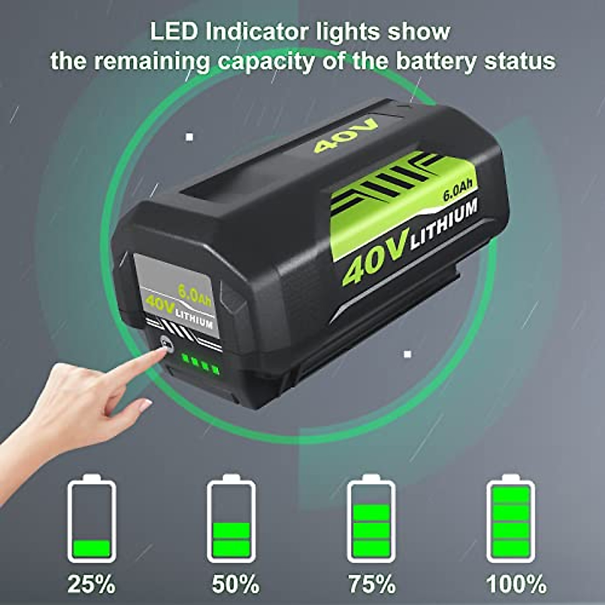 Upgraded to 6.0Ah OP4026 40 Volt Lithium Replacement Battery Compatible with Ryobi 40V Battery OP4050A OP40601 OP4026A OP4040 OP4030 OP4050 OP4015 OP40261 OP40201 OP40401 with LED Indicator (Black)