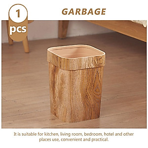 Ciieeo Imitation Wood Grain Trash Can Retro Square Wastebasket Decorative Storage Bins Small Plastic Trash Can Bathroom Garbage Can Flower Holder Bucket for Home Kitchen 12L