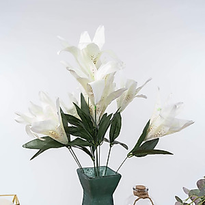 Simply Elegant 22" Artificial White Tiger Lily Bundle (10 Flowers) 30 Leaves Real Touch Fake Flowers for Home Garden, Office, Flowers Arrangement, Wedding Centerpiece, DIY