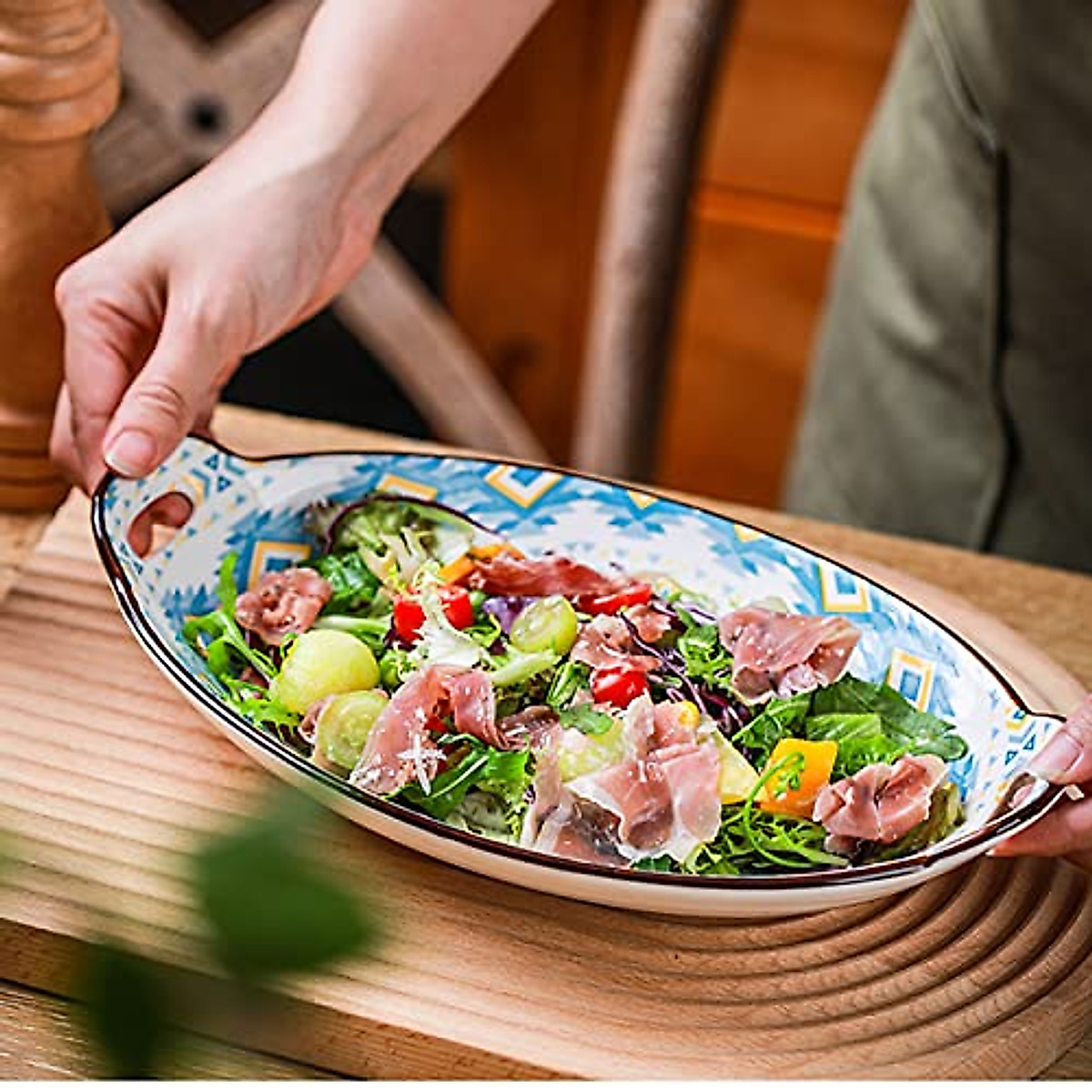 Miiibooo Dinner Plates Set of 4, 10 Inch Ceramic Plates, Microwave, Oven and Dishwasher Safe, Colorful Bohemian Style Dishes for Kitchen