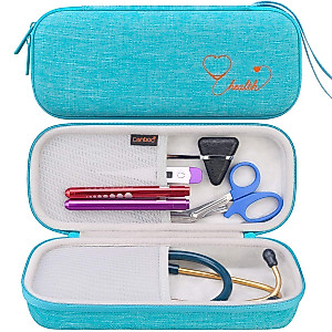 Canboc Hard Stethoscope Case for 3M Littmann Classic III, Lightweight II S.E, Cardiology IV, MDF Acoustica Stethoscope, Mesh Pocket fits Medical Scissors, Penlight, Oral Thermometer, Turquoise