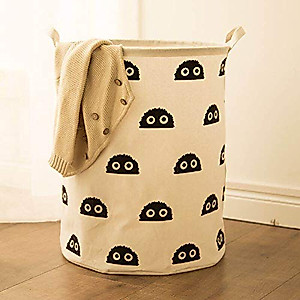 SEAFOWL 19.7" Collapsible Laundry Basket,Round Canvas Waterproof Large Storage Basket Cute Cartoon Nursery Basket (Big Eye Monster)