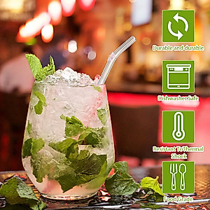 Reusable Glass Straw Shatter Resistant, Clear Glass Straws with Flowers, Cute Glass Straws for Smoothies and Normal Liquid Drinks, 6 Bent Straw with 2 Cleaner Brush