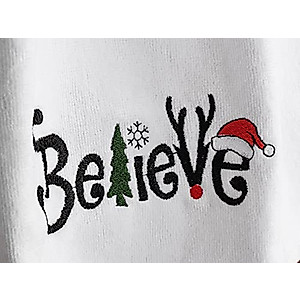 American Soft Linen Christmas Towels Bathroom Set, 2 Packed Embroidered Decorative 100% Turkish Cotton Hand Towels, Dish Towels for Decor Xmas, Joy-Believe