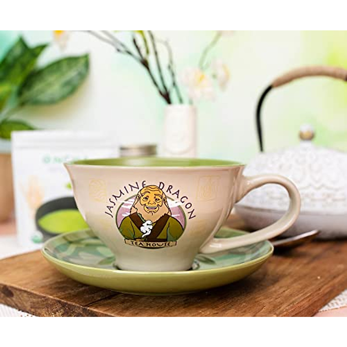 Avatar: The Last Airbender Uncle Iroh's Jasmine Dragon 12-ounce Ceramic Teacup and Saucer Set | Tea Party Gift Set For Coffee, Espresso, Mocha, Latte | Cute Anime Gifts and Collectibles