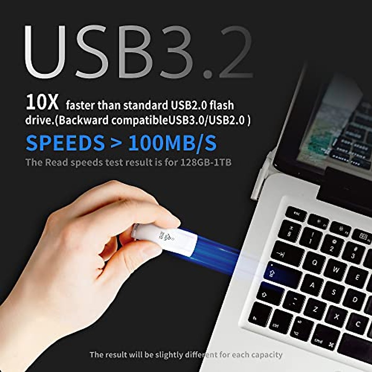 TCELL Push 128GB USB 3.2 Gen1(3.1/3.0) USB Flash Drive Read Speed up to 100MB/s, Retractable Design Memory Stick Thumb Drive, White