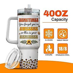 99WHALE Tumbler 40 Oz With Handle Lid And Straw, Auntie Rainbow Leopard, Rainbow Travel Coffee Mug Cup, Aunt Gifts, Cups For Black Gift Daisy Print Ever Handle Coffee Best Heart