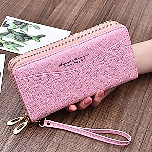 QLAZO Wallet for Women， Wallet, Fashion Double Zipper PU Women's Wallet Long Style Large-Capacity Wallet Coin Purse (Color : Rubber Pink)