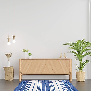 Asraie Eco Friendly Hand Woven & Reversible Cotton Stripe Rag Rug 100% Recycled Cotton Area Rug for Living Room Kitchen Entryway 2x3' (Steel Blue & White)