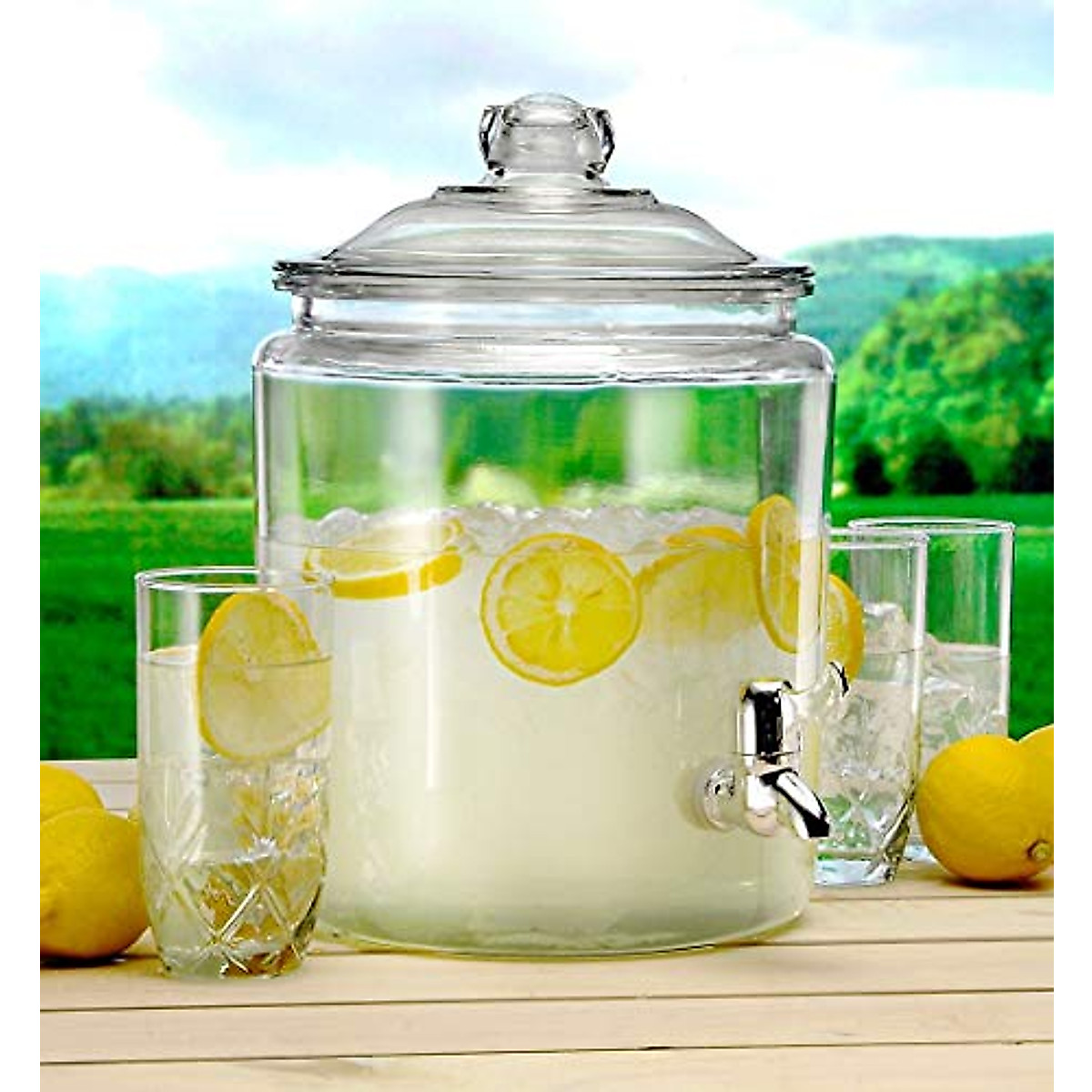 Anchor Hocking 2 Gallon Heritage Hill Beverage Dispenser with Lid (2 piece, all glass, dishwasher safe)