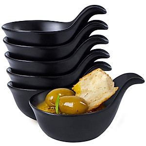 Bruntmor Matte Glazed Set Of 6 Side Dish Porcelain Dip Bowl Set with Handle, for Soy Sauce, Ketchup, Appetizer, For BBQ and Dinner, 3 ounce, Black