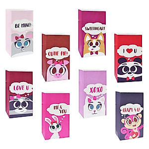 JOYIN 48 Pieces Valentines Day Gift Bags Craft Paper Treat Bags Valentine Goodie Bags with Different Characters for Kids Party Favor Supplies