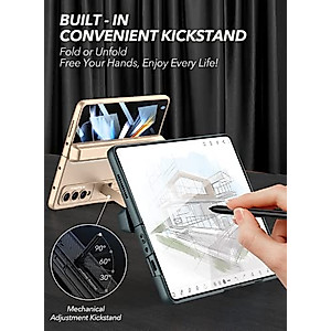 ELEPIK Armor PRO Series Case for Galaxy Z Fold 4 with Built-in Tempered Glass Screen Protector, Closed S Pen Holder [Avoid S Pen Lost], Hinge Protector, Kickstand, Wireless Charging (Black)