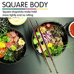 Jaaytct Stainless Steel Chopsticks Reusable 5 Pairs Multicolor Rainbow Metal Chopsticks Dishwasher Safe Square Lightweight Non-Slip Chop Sticks Laser Engraved Cherry Blossoms Pattern for Home Kitchen