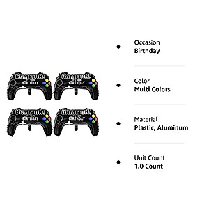 4 Packs Video Game Party Balloon Gamer Balloons 23.6 x 15.7 Inch Game on Balloons Video Game Controller Aluminum Foil Balloon for Gaming Birthday Party Decoration