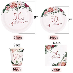168pcs 50th Birthday Decorations-50th Birthday Plates and Napkins Party Supplies for Women 50th Birthday Party Decorations, Serves 24