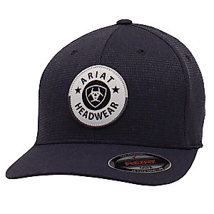 ARIAT Mens Flex Fit Round Shield Patch Black Hat