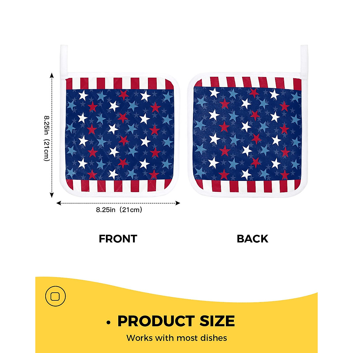 Memorial Day 2 Pack Pot Holders Heat Insulation Hot Pads, USA Patriotic Star Washable Oven Pot Holder Set for Kitchen Blue Red White Stars Potholders for Baking Cooking Dining Table