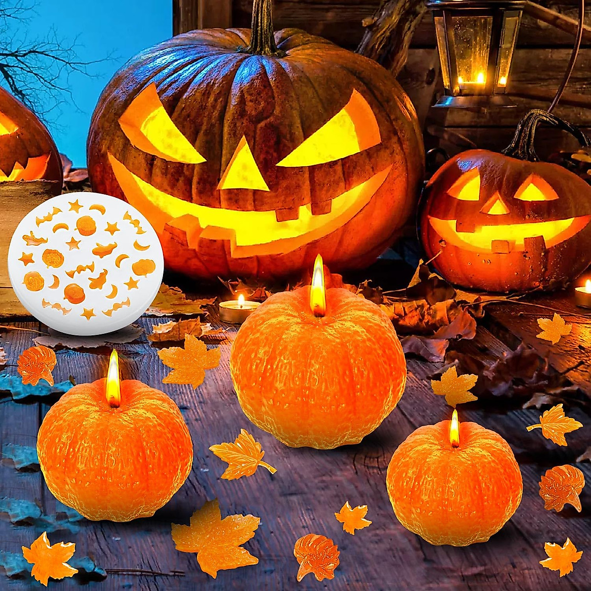 7 Pcs Pumpkin Candle Molds, Halloween Silicone Mold for DIY Craft Making Decoration Supplies, Thanksgiving Maple Mold and Ghost Mold for Candle, Chocolate, Candy, Clay, Soap, Butter Crafting Projects